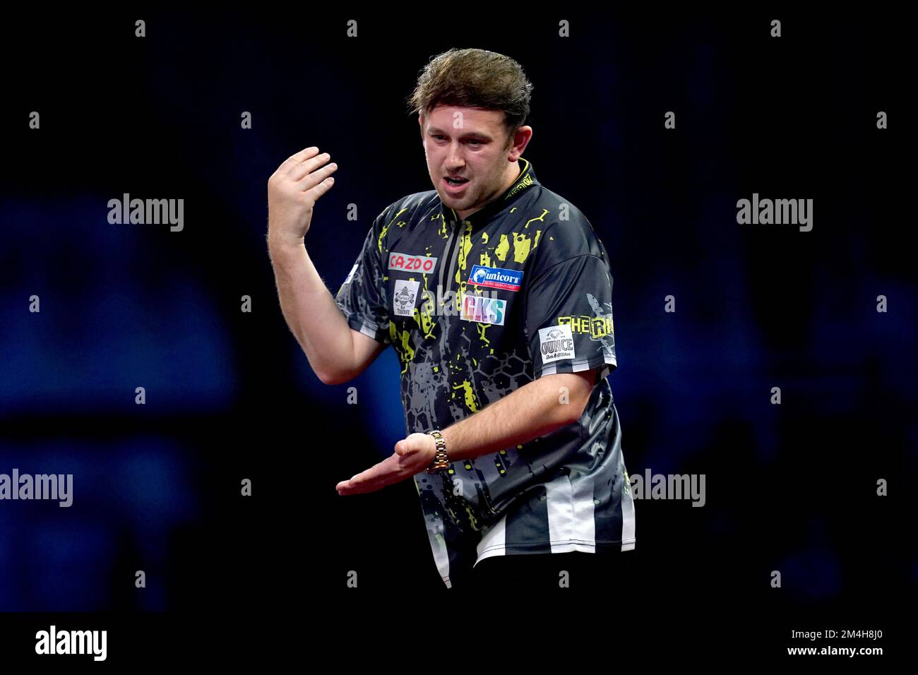 Callan Rydz reacts during his match against Josh Rock during day seven ...