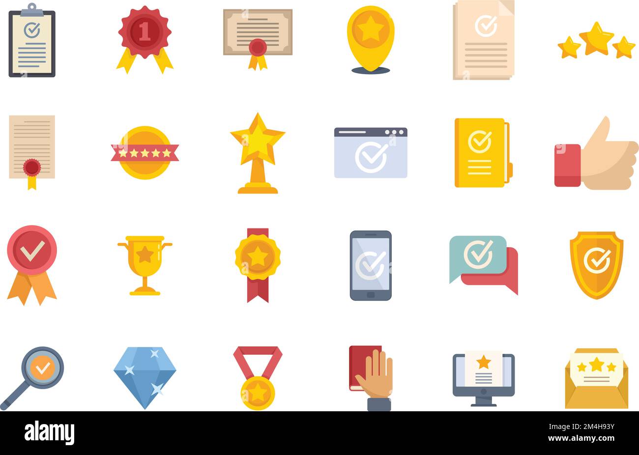 Quality assurance icons set flat vector. Certificate exam. University ...