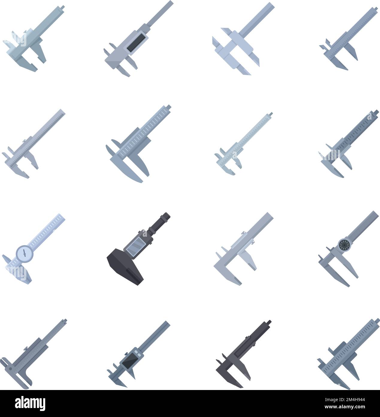 Calipers icons set flat vector. Calibrated trammel. Closeup calipers ...