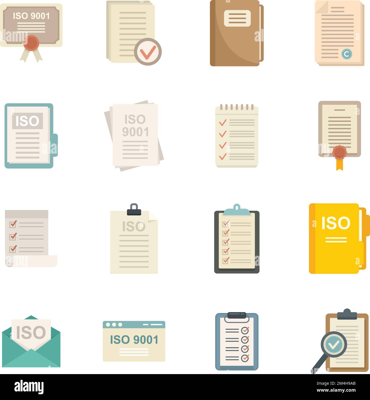 Standard icons set flat vector. Iso certified. Certificate quality ...