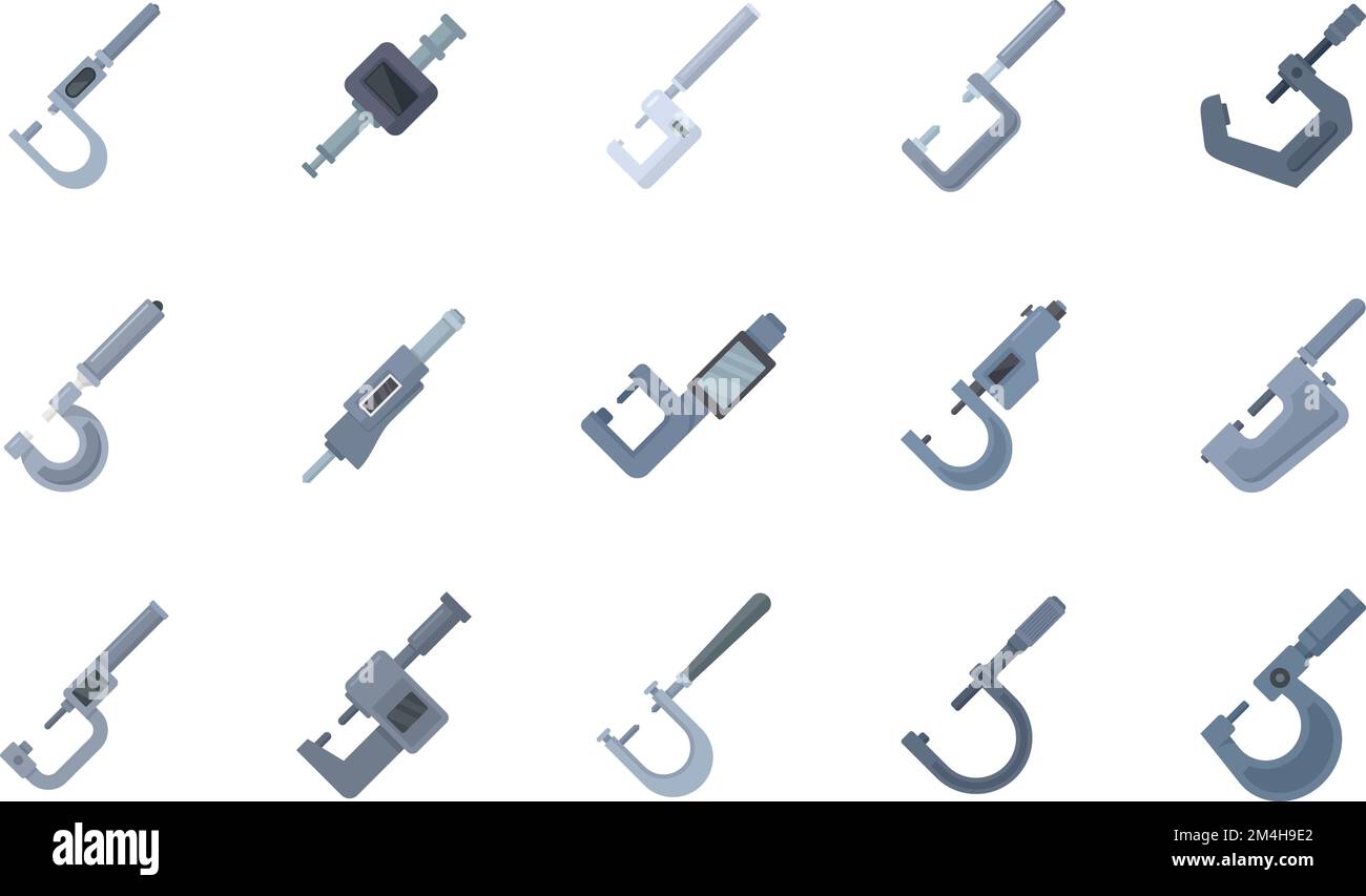 Micrometer icons set flat vector. Engineering gauge. Industrial ...