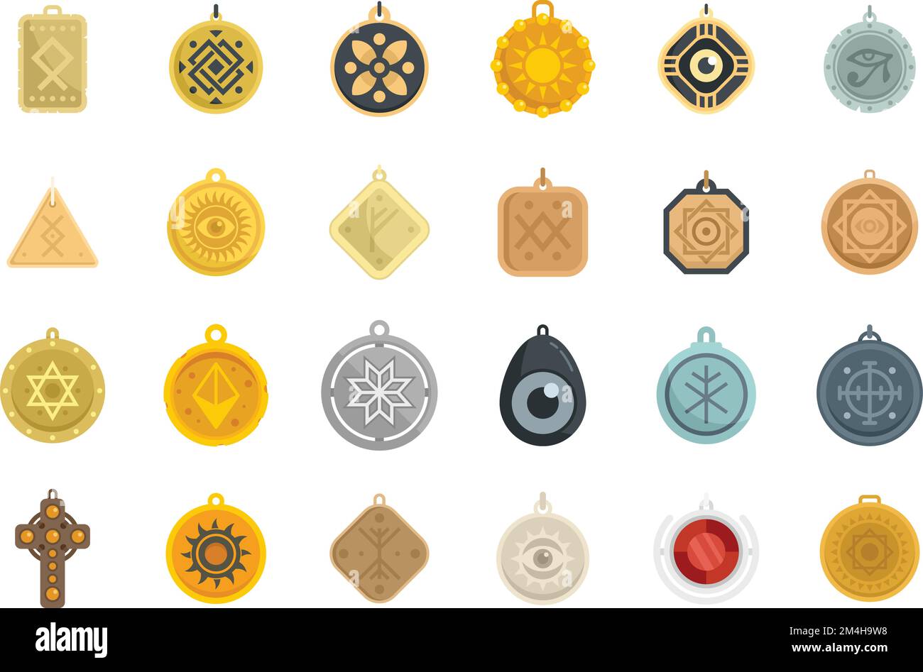 Amulet icons set flat vector. China coin. Chine and arabic culture isolated Stock Vector Image ...