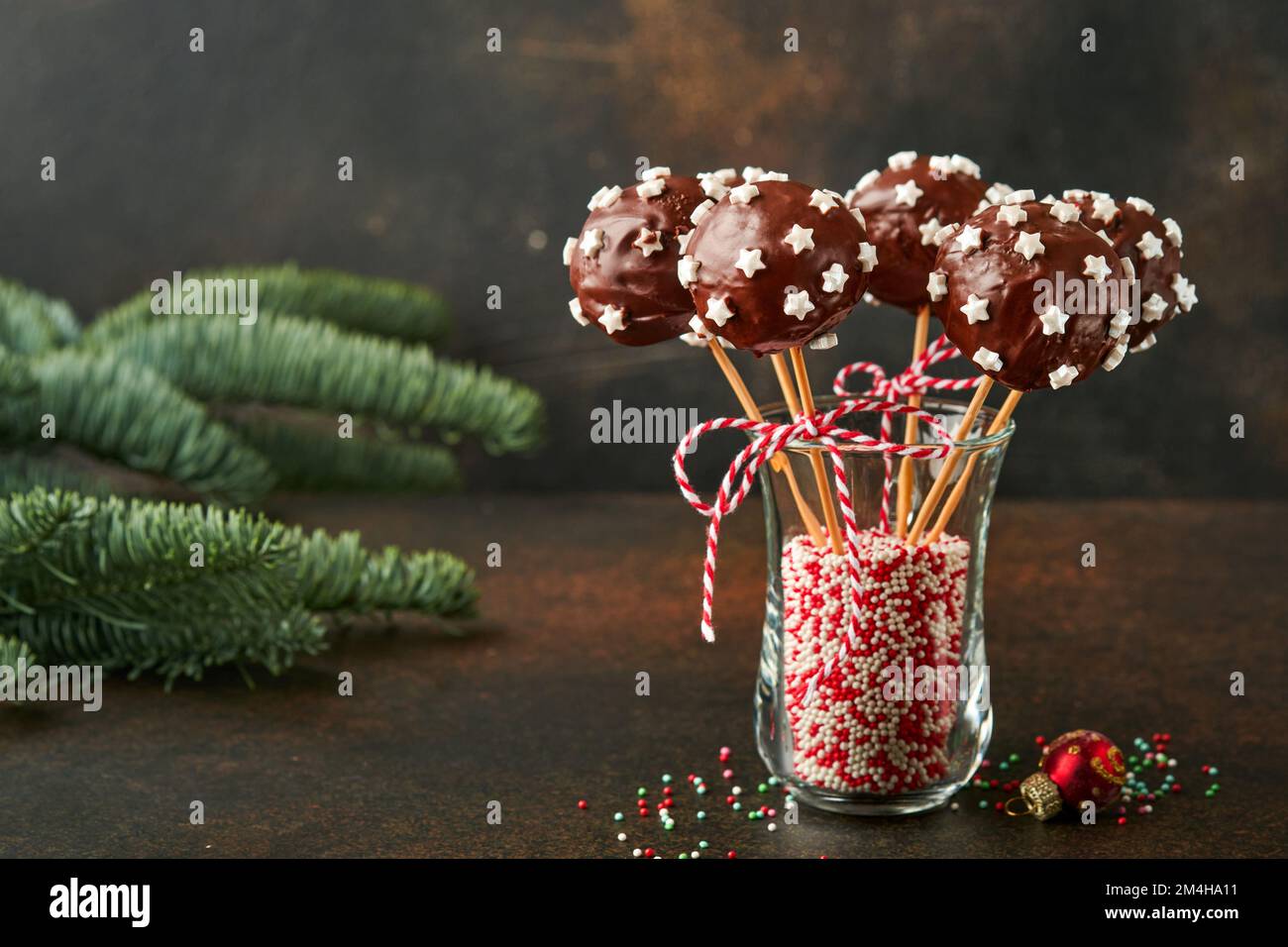 Marry Christmas sweet cake pops. Christmas dessert round brownie cake ...