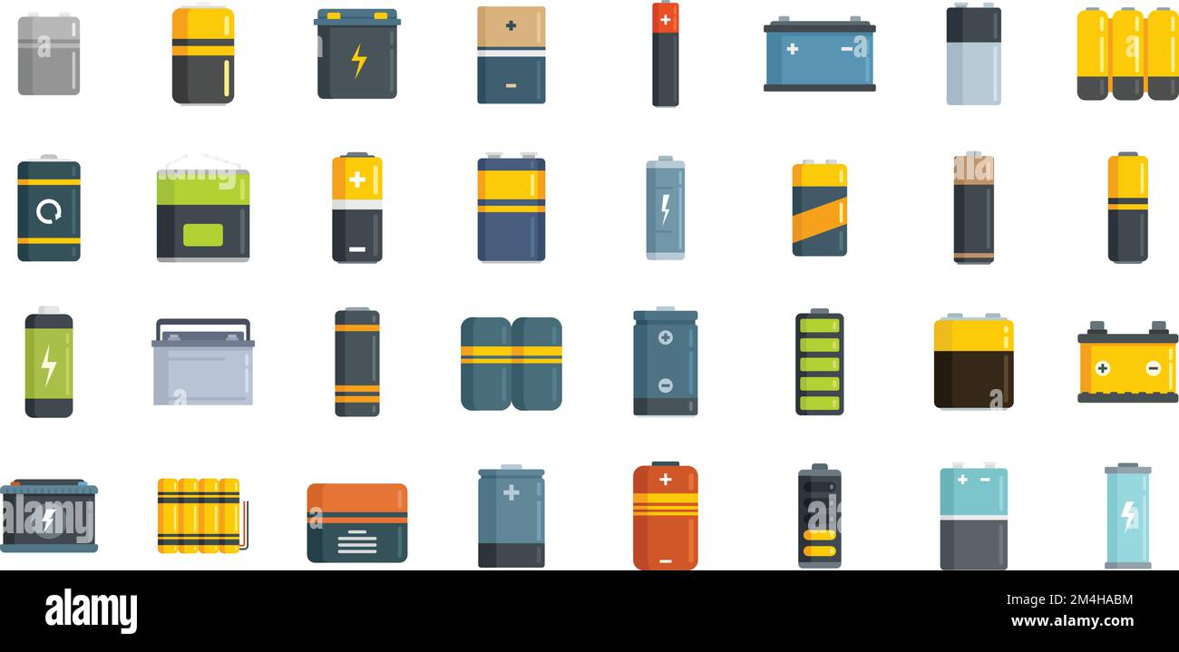 Battery icons set flat vector. Lithium cell. Recharge battery isolated ...