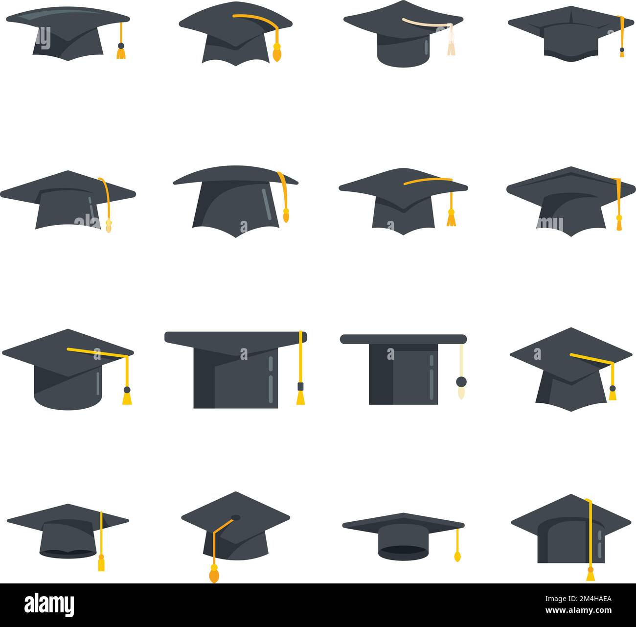 Graduation hat icons set flat vector. Academy graduation hat. Ceremony cap isolated Stock Vector ...