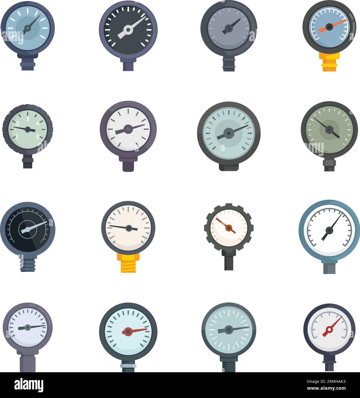 Manometer icons set flat vector. Pressure gauge. Reading manometer ...