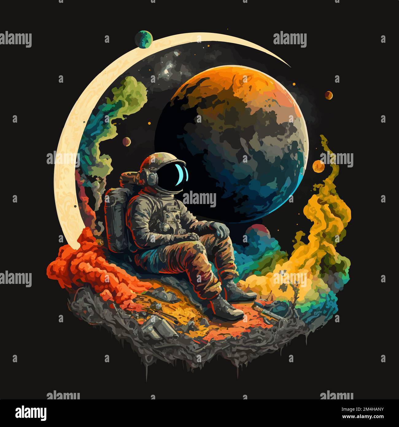 Moon And Lucid dreams, illustration ,earth, clouds, astronaut Stock ...