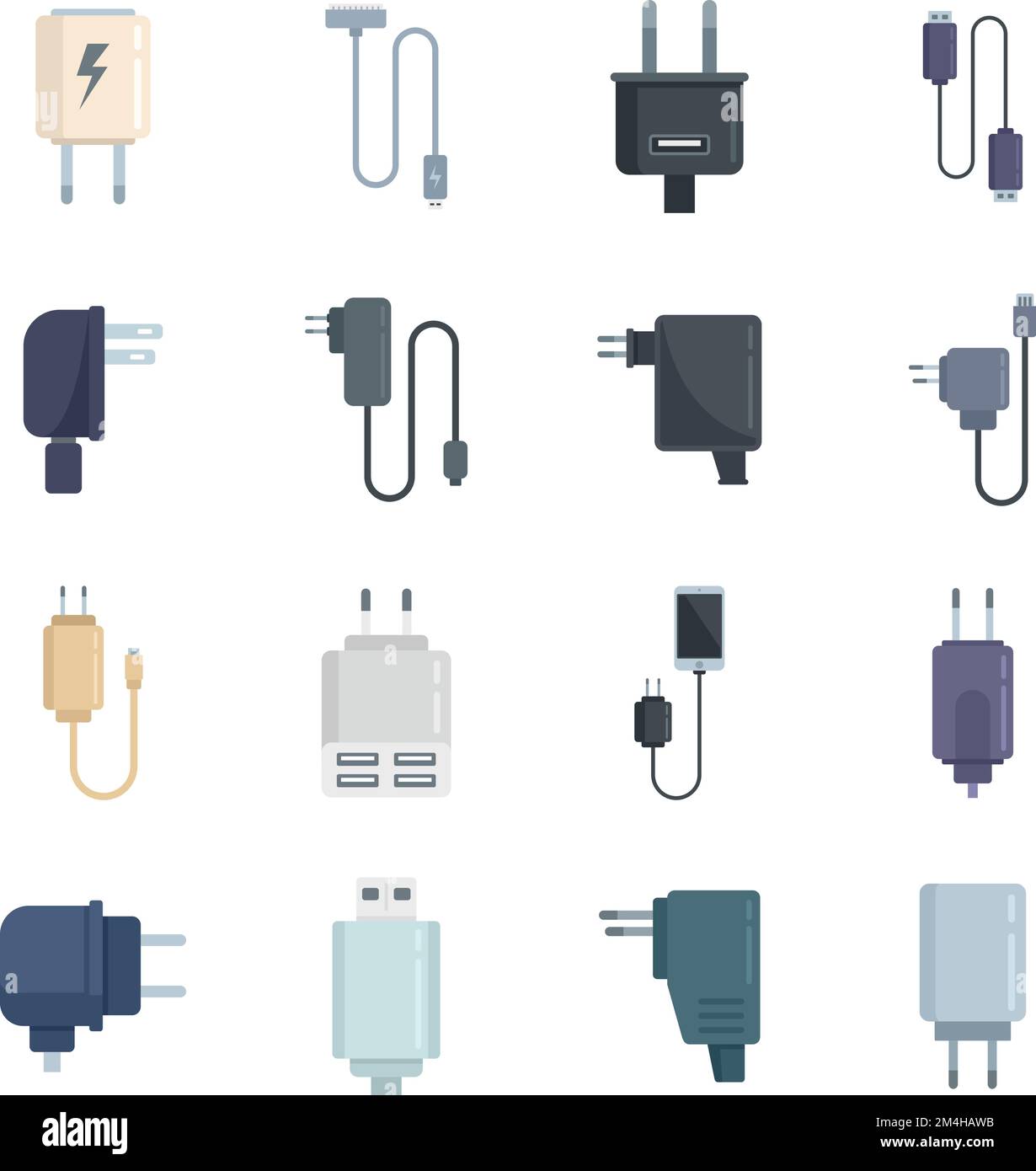 Charger icons set flat vector. Mobile charger. Usb cable isolated Stock ...