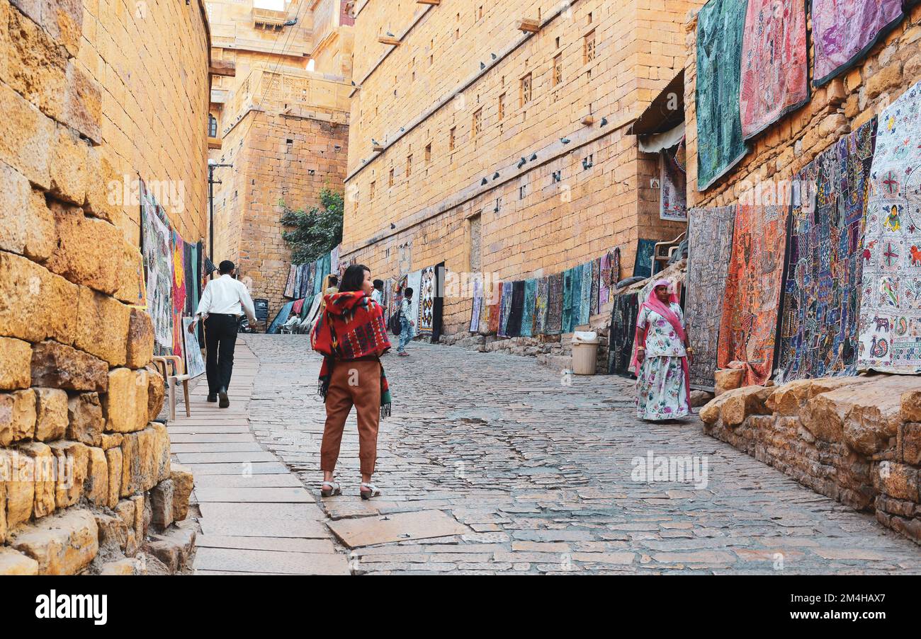 Jaisalmer, India - Nov 10, 2017. People visit the Ancient Jaisalmer ...