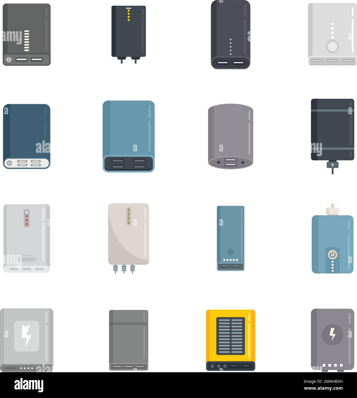 Power bank icons set flat vector. Alternative power. Battery bank ...