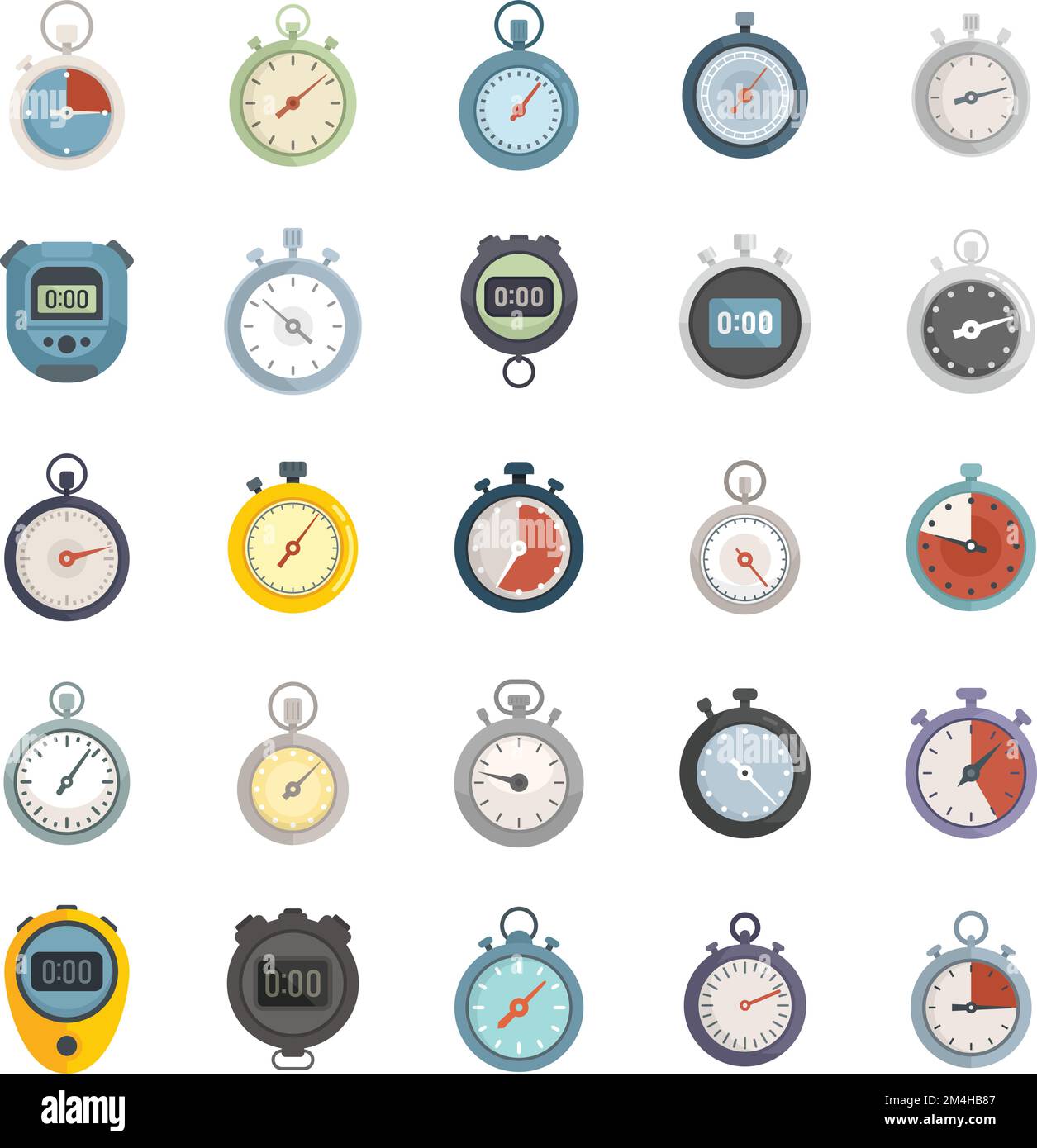 Stopwatch icons set flat vector. Minute timer. Time clock stopwatch ...