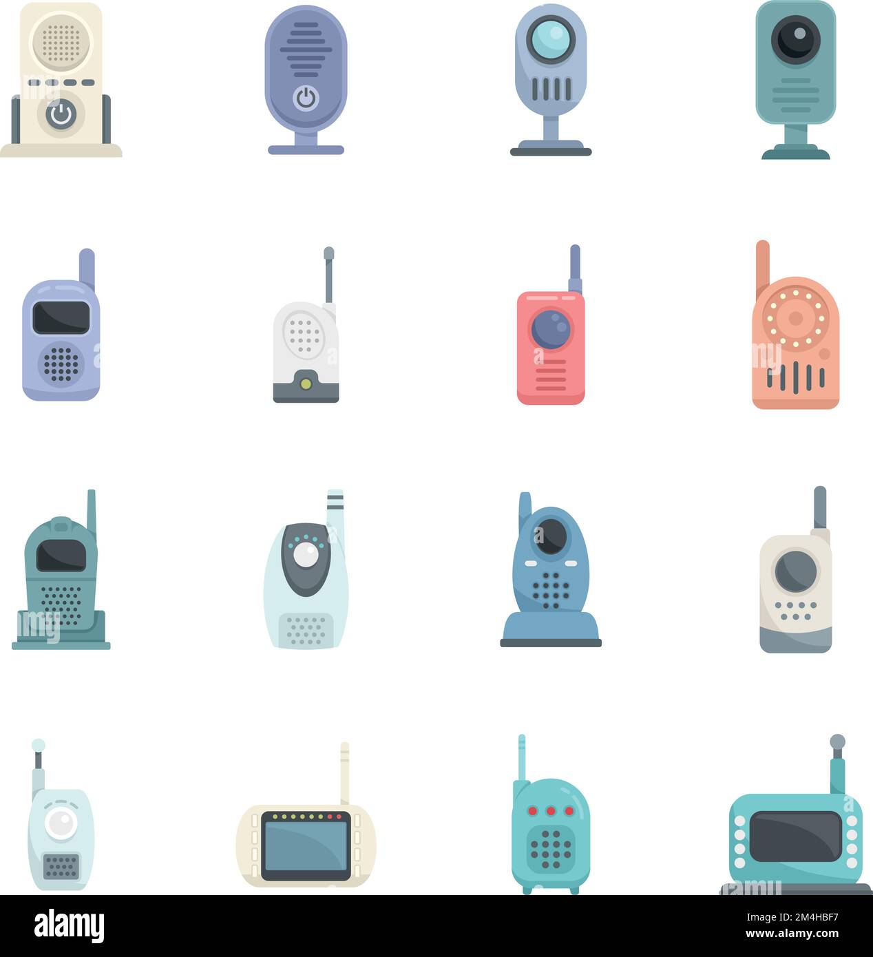 Baby monitor icons set flat vector. Button communication. Mobile ...