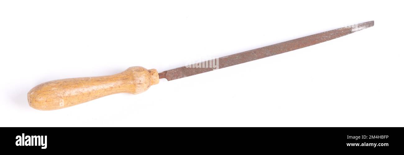 Old file with wood handle on a white background Stock Photo - Alamy
