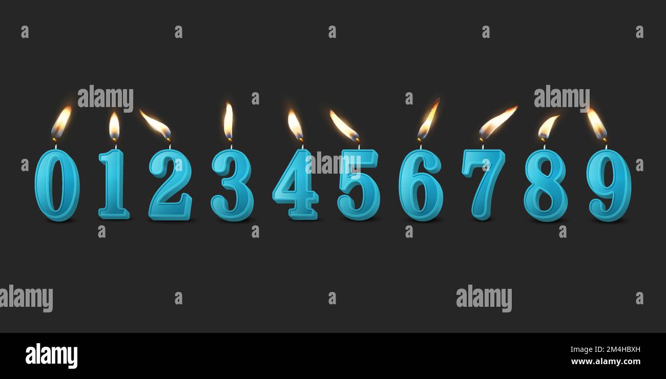 Vector 3d Realistic Paraffin or Wax Burning Blue Birthday Party Candles ...
