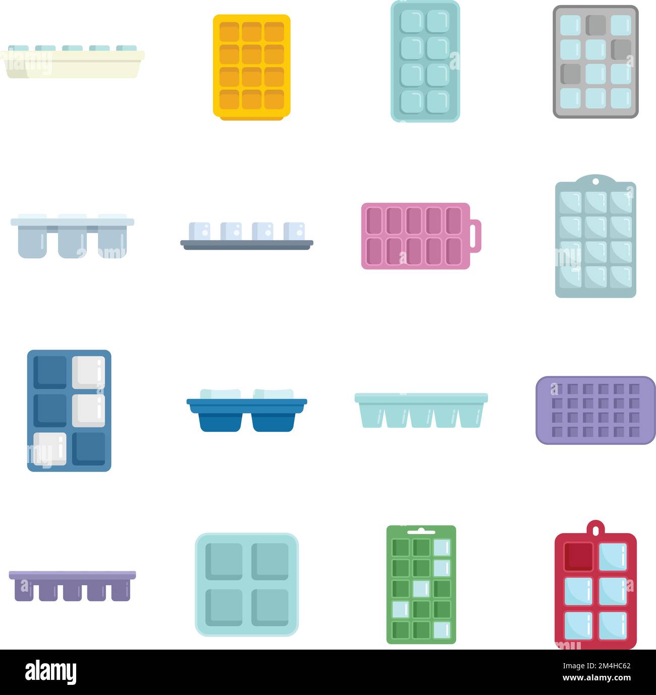 Ice cube trays icons set flat vector. Cool container. Kitchen freezer ...