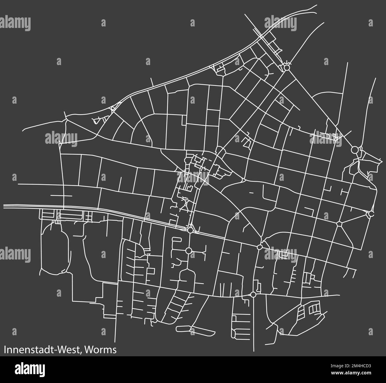 Street roads map of the INNENSTADT WEST QUARTER, WORMS Stock Vector ...