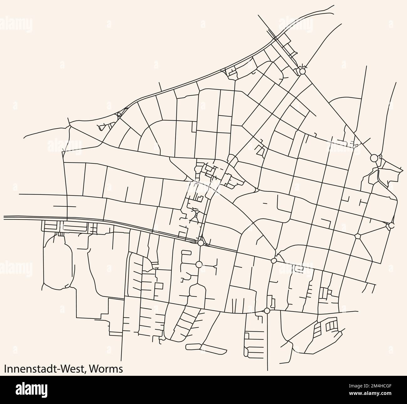 Street roads map of the INNENSTADT WEST QUARTER, WORMS Stock Vector ...