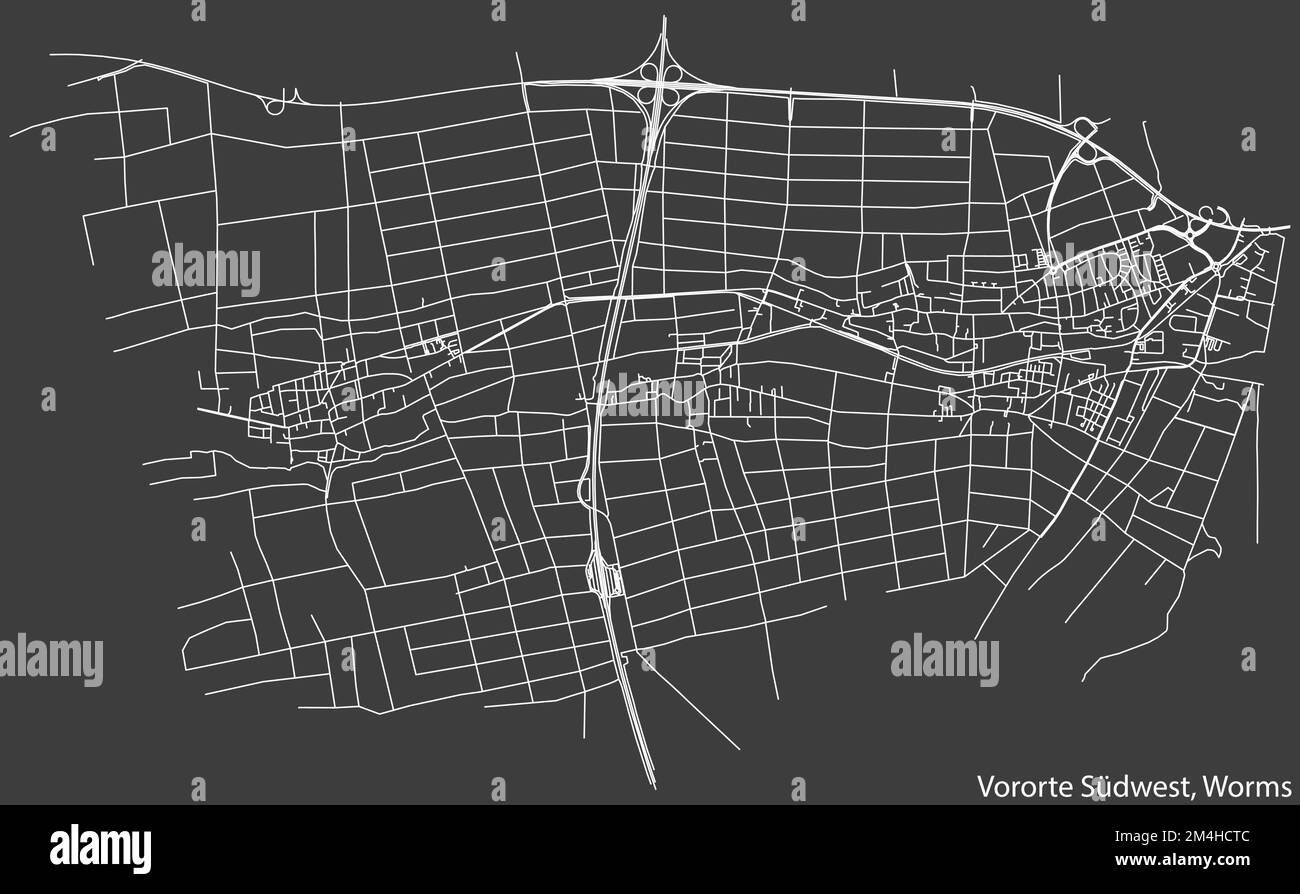 Street roads map of the STADTBEZIRK VORORTE SÜDWEST DISTRICT, WORMS ...