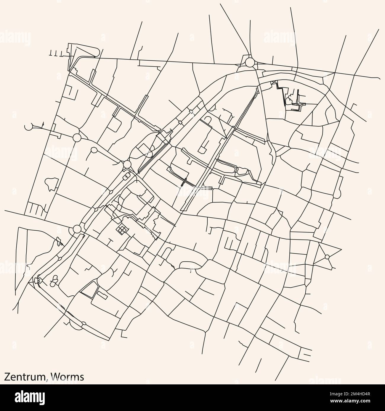 Street roads map of the STADTZENTRUM QUARTER, WORMS Stock Vector Image ...