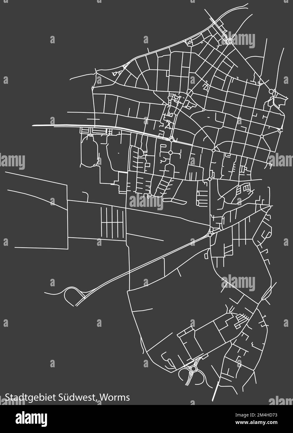 Street roads map of the STADTGEBIET SÜDWEST DISTRICT, WORMS Stock ...