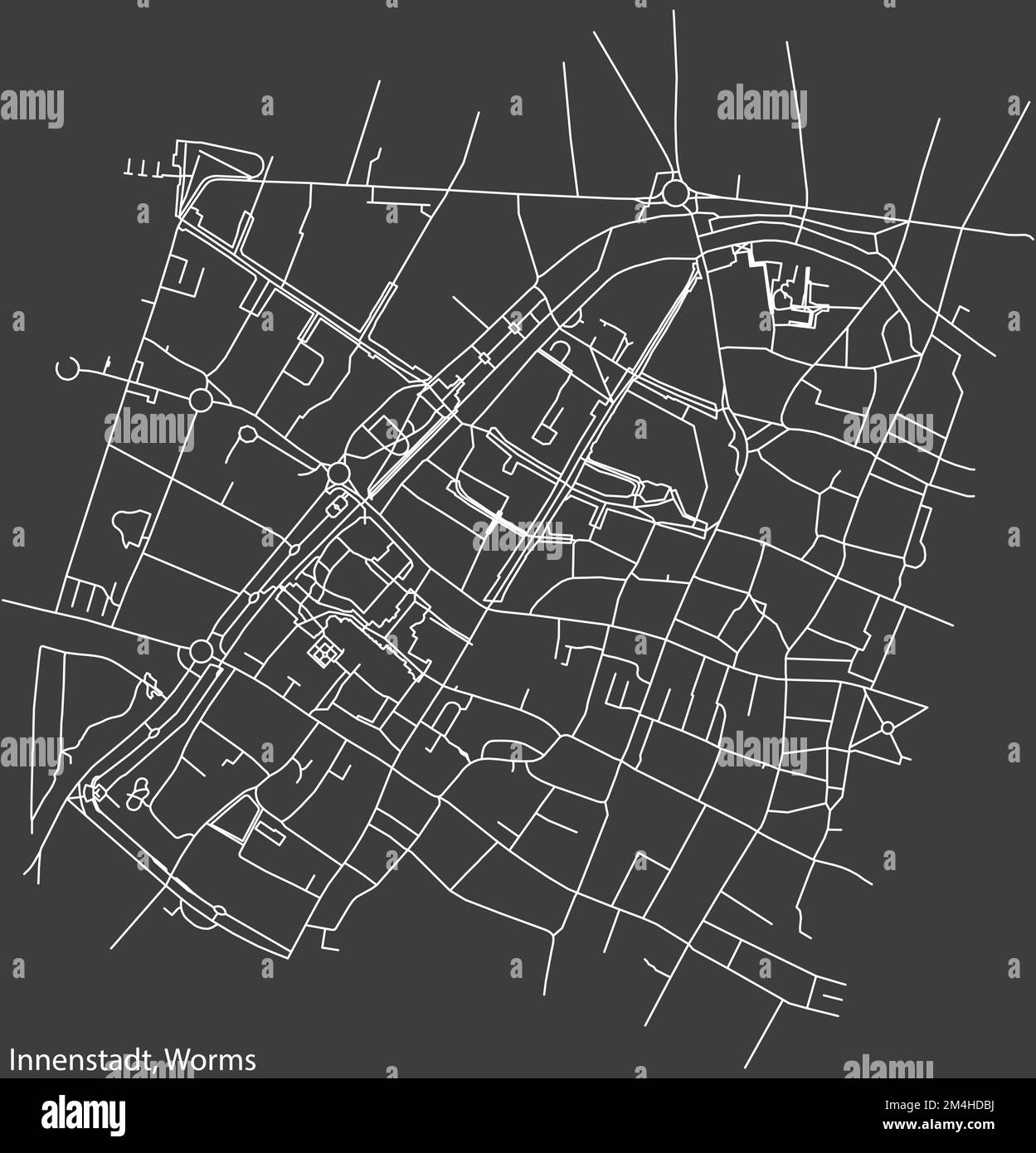 Street roads map of the INNENSTADT DISTRICT, WORMS Stock Vector Image ...