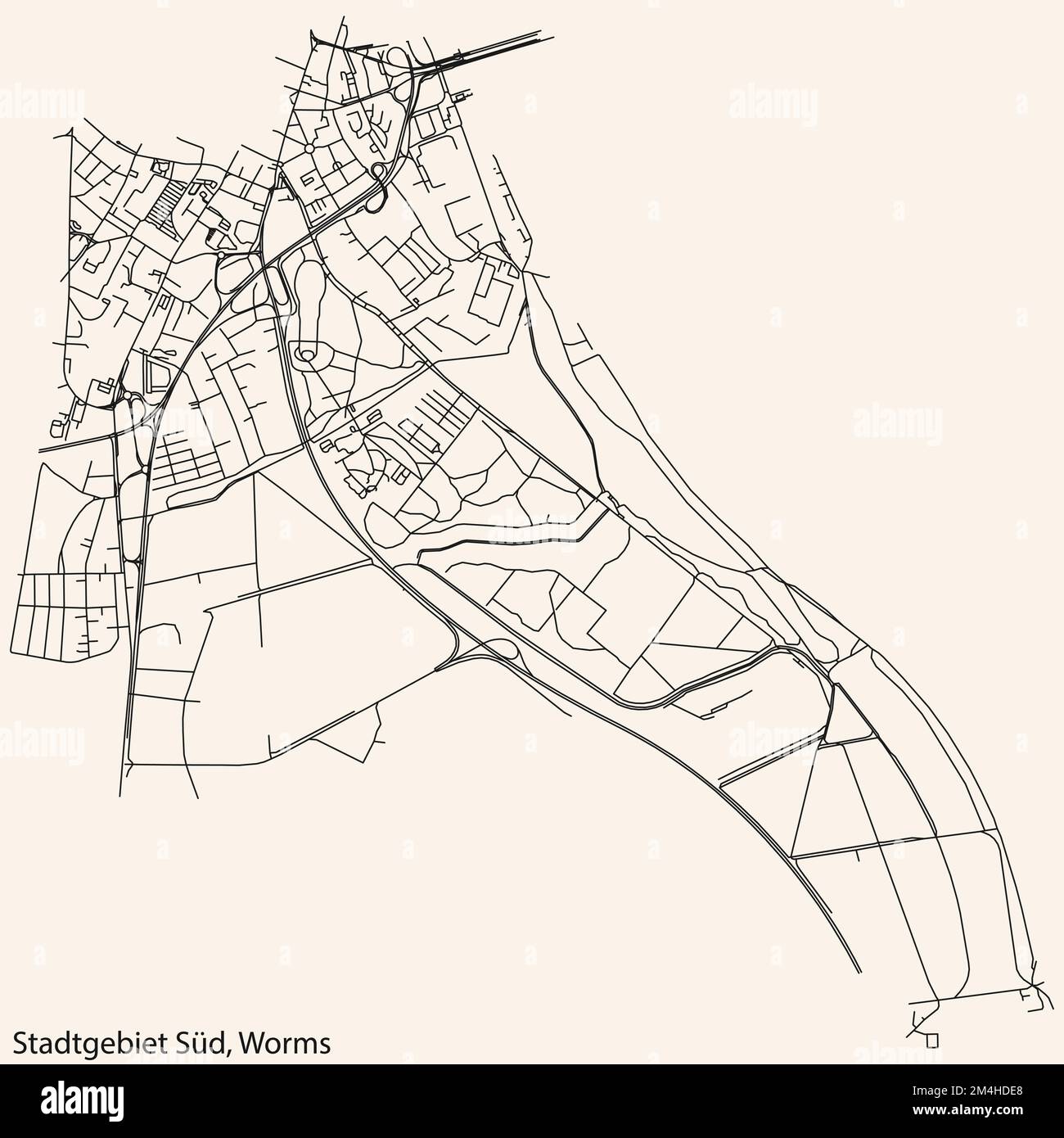 Street roads map of the STADTGEBIET SÜD DISTRICT, WORMS Stock Vector ...