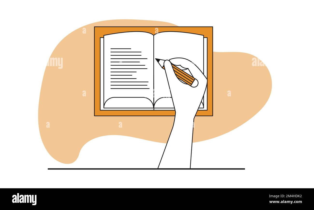 Hand writing in a book vector illustration concept. Education business ...