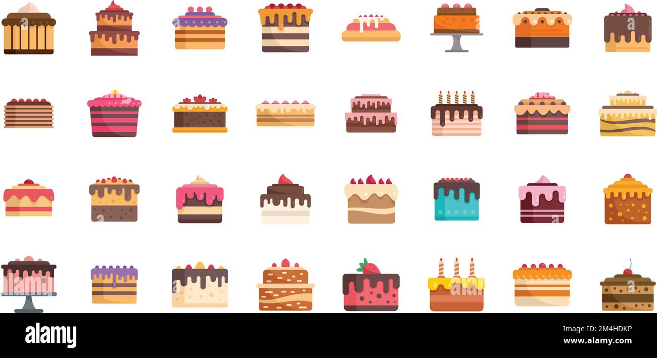 Cake icons set flat vector. Cream dessert. Bakery party isolated Stock ...