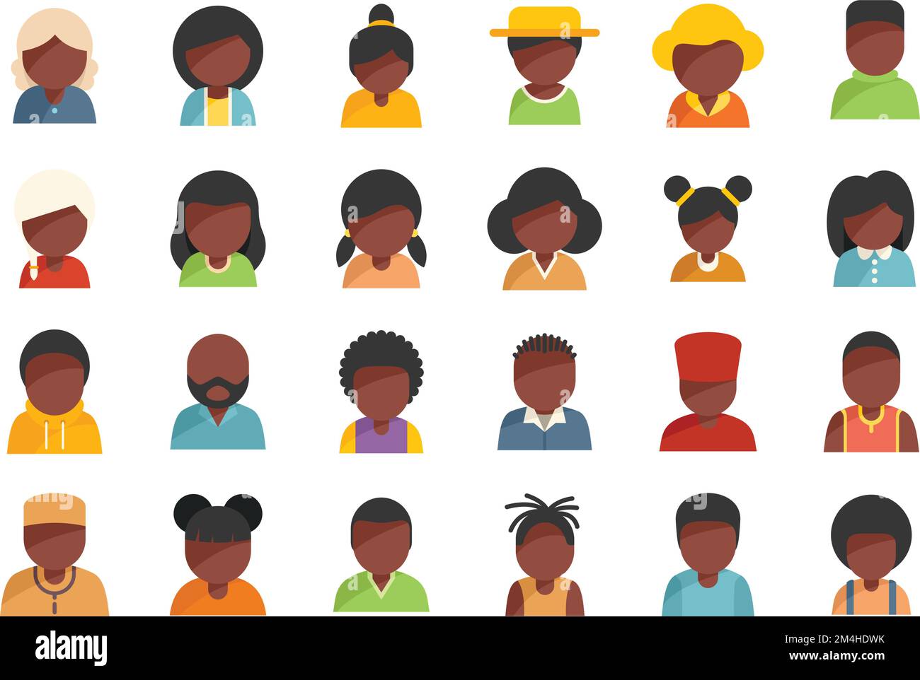 African people icons set flat vector. Hair curly. African people ...