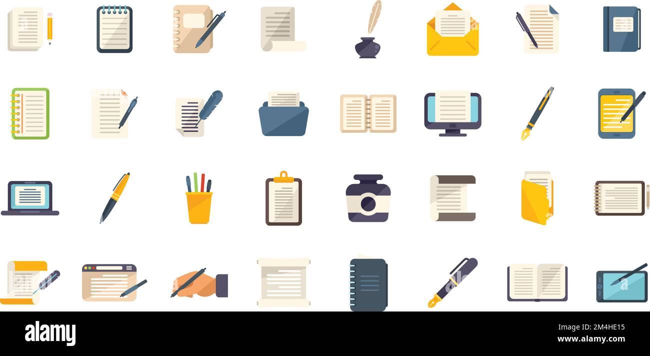 Writing icons set flat vector. Letter write. Self message isolated ...