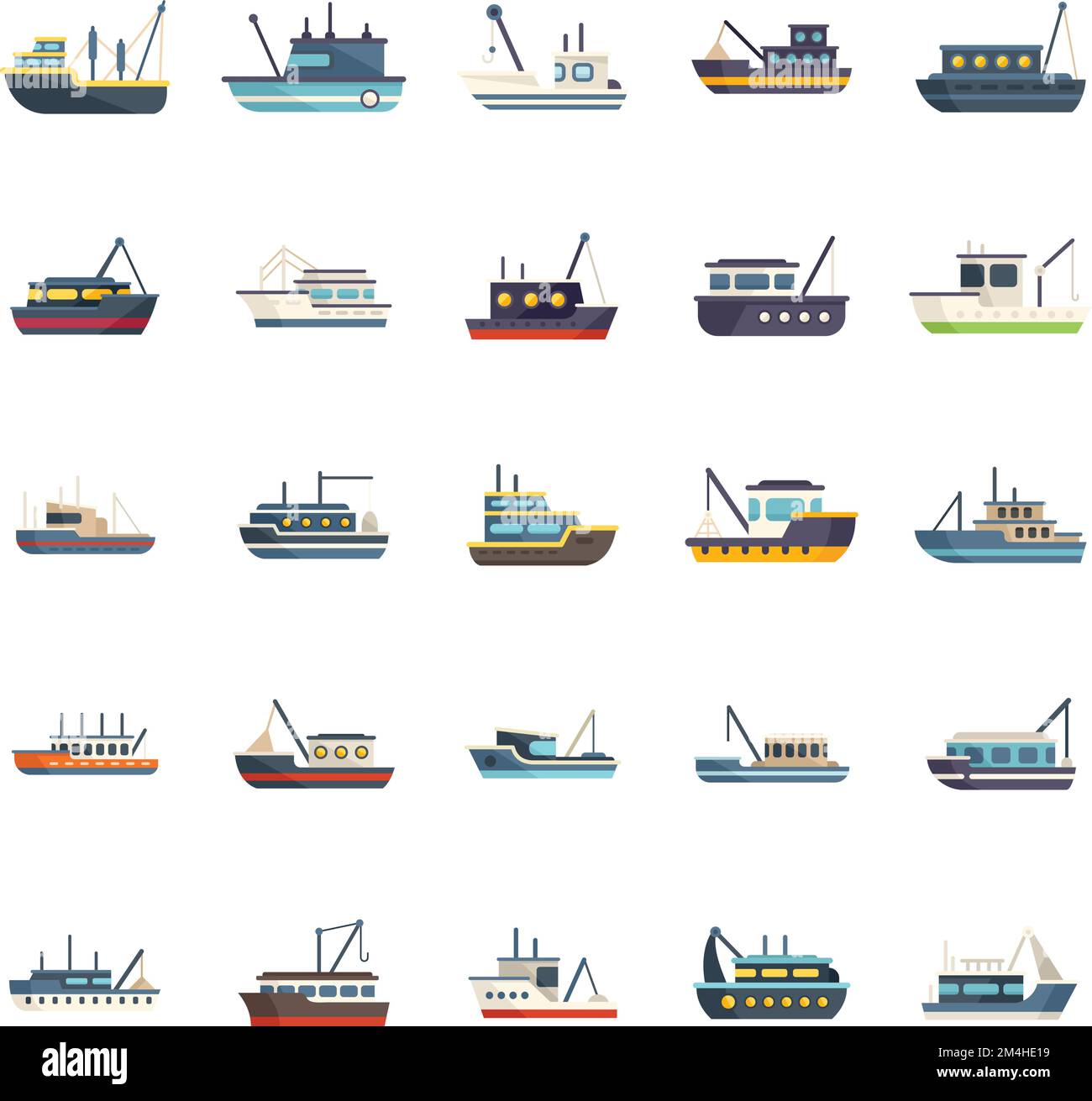 Fishing boat icons set flat vector. Cargo marine. Ocean ship isolated ...