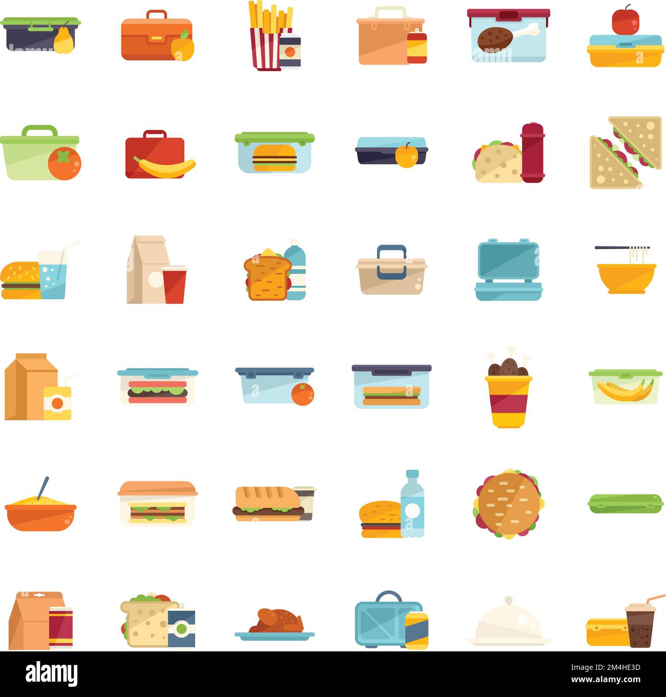 Lunch icons set flat vector. Food tray. School meal isolated Stock ...