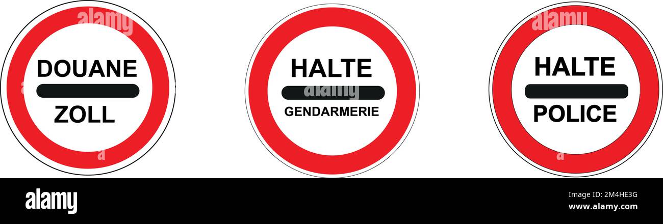 Panneau routier français: Trois panneaux obligation d'arrêt, douane ...