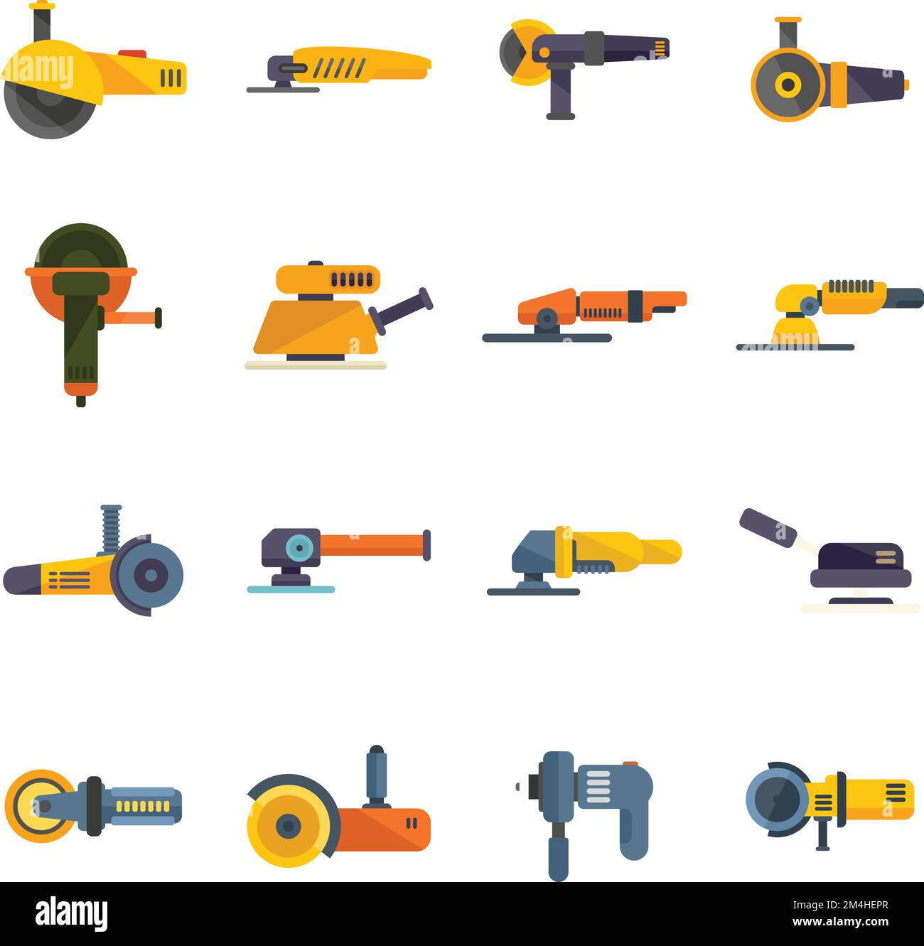 Grinding machine icons set flat vector. Build construct. Electric equipment isolated Stock ...