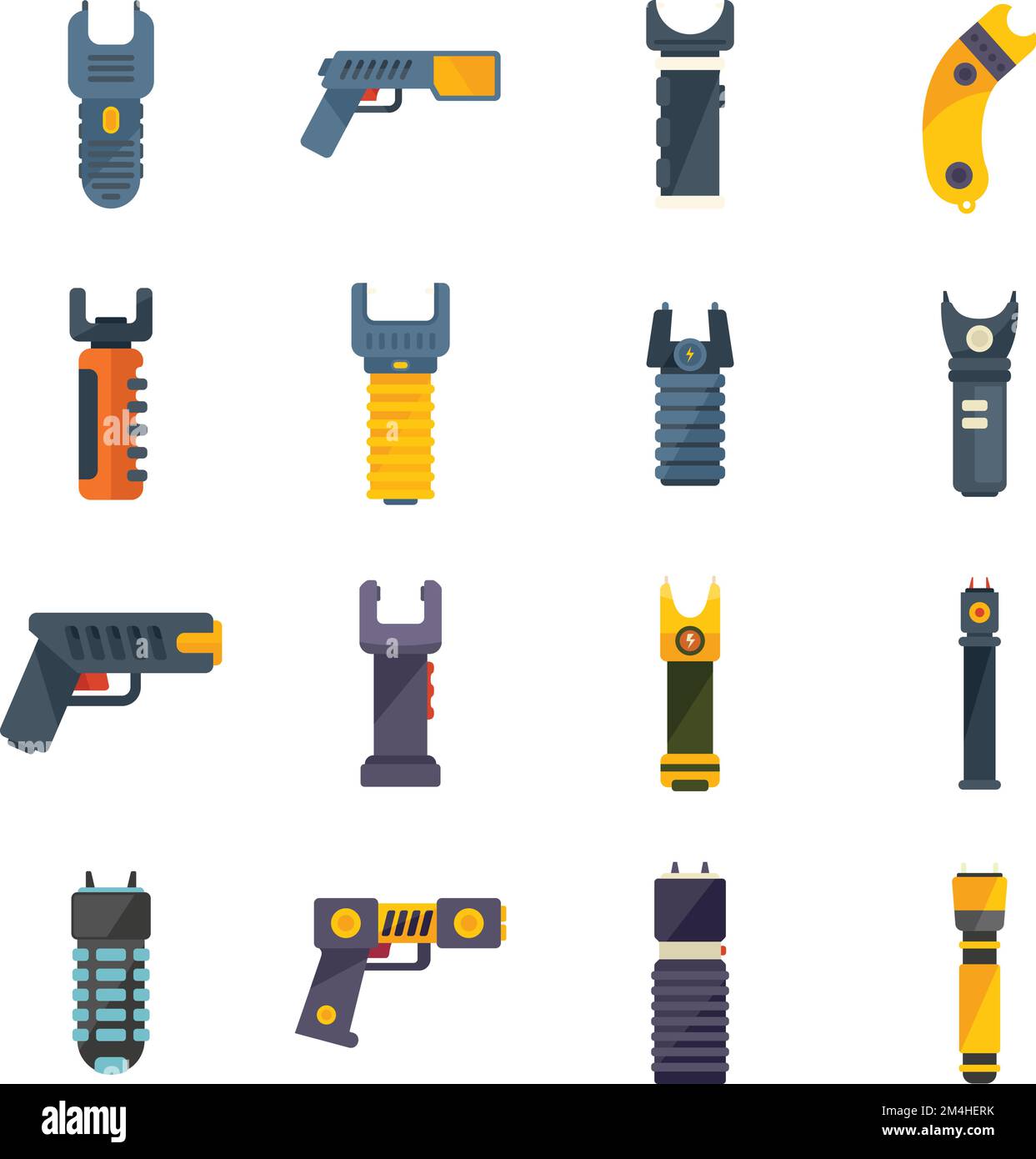 Taser icons set flat vector. Police gun. Safety stun electroshock ...