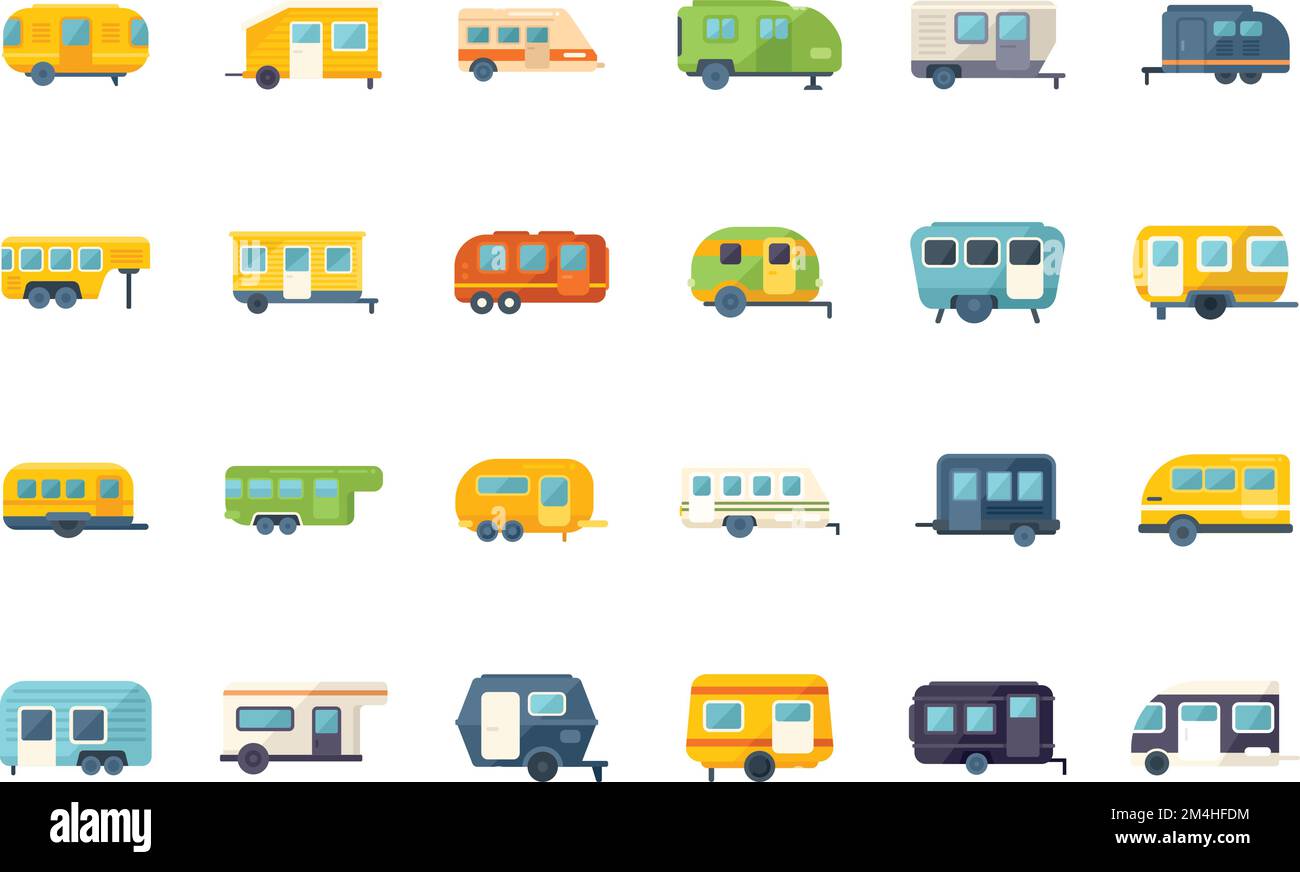 Auto camping icons set flat vector. Home motor. Motorhome trailer isolated Stock Vector Image ...