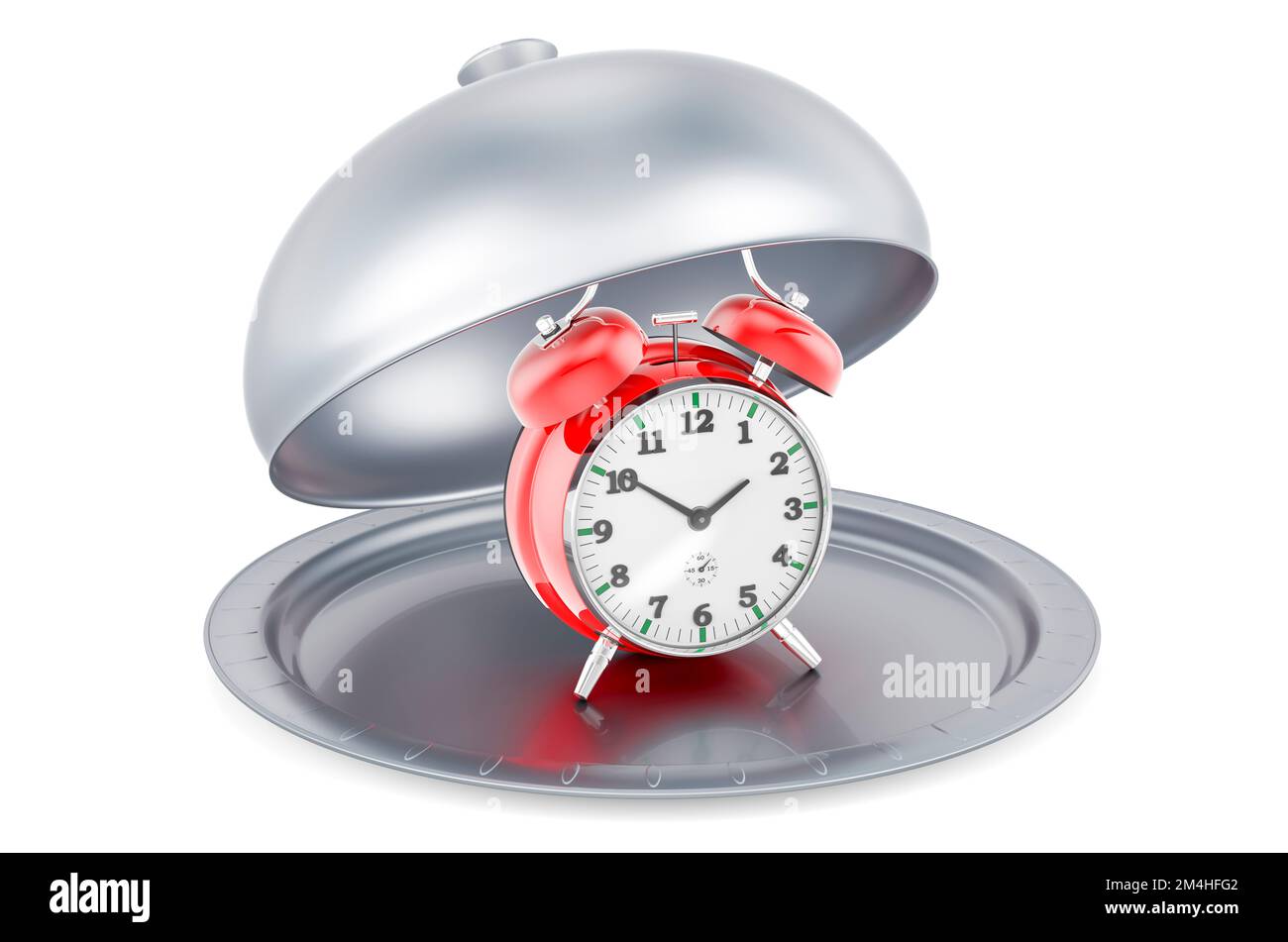 Restaurant cloche with alarm clock, 3D rendering isolated on white ...