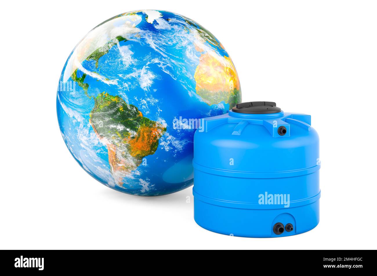 Water tank with Earth globe. Transport of liquids around the world, 3D ...