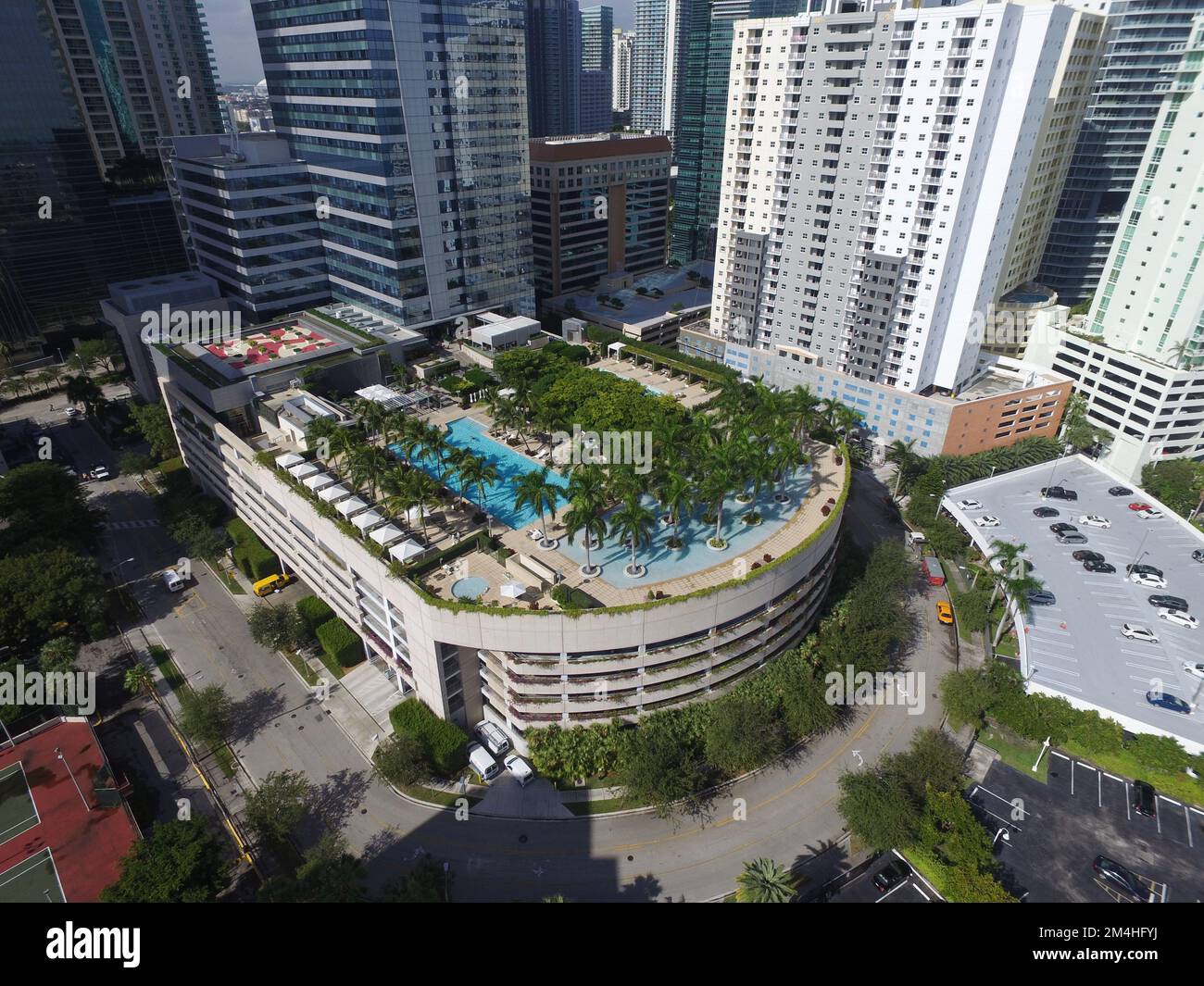 An aerial view of a rooftop swimming pool in Miami, United States Stock ...