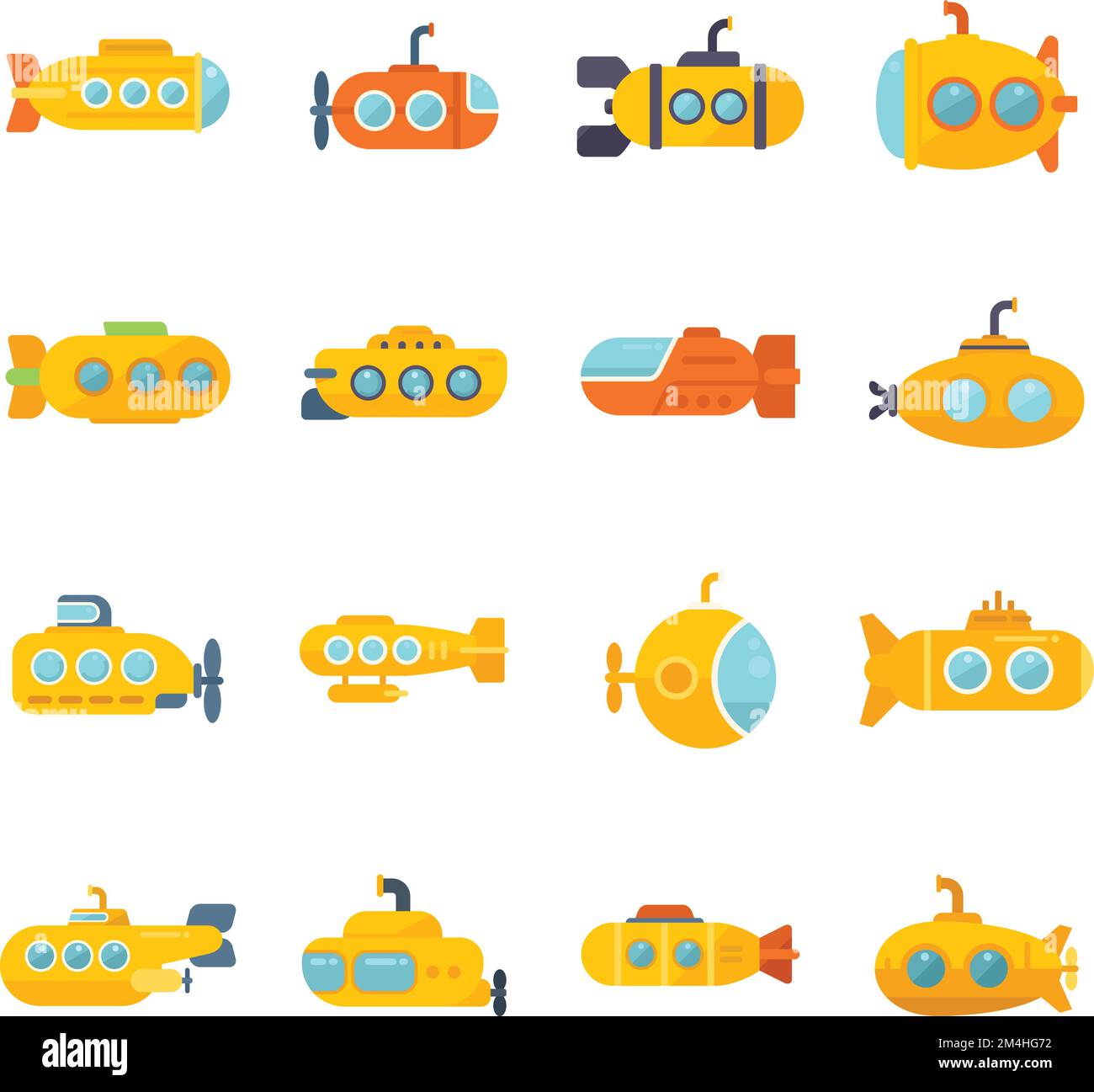 Bathyscaphe icons set flat vector. Diving submarine. Deep apparatus ...