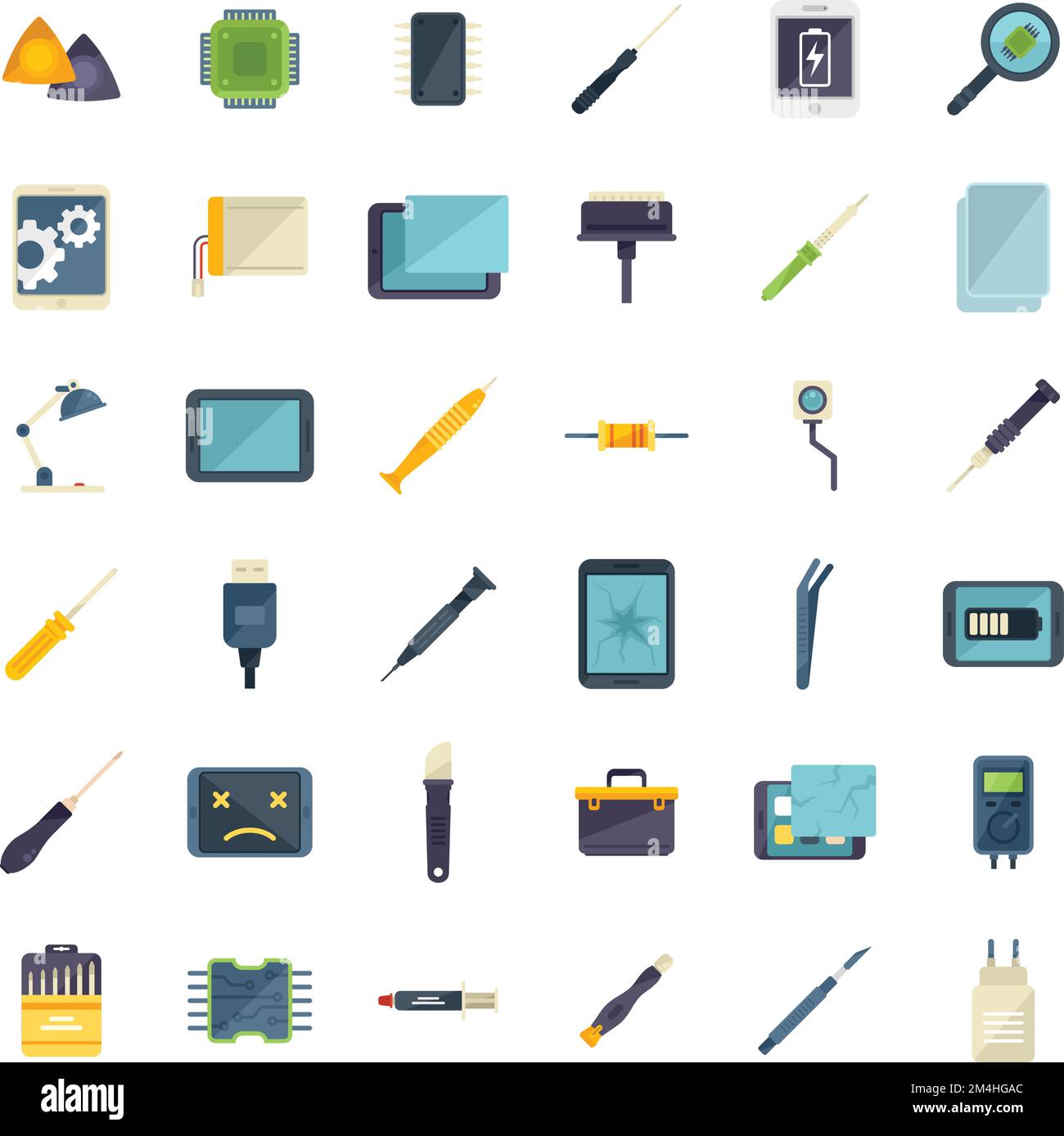 Tablet repair icons set flat vector. Break head. Fix repair isolated ...