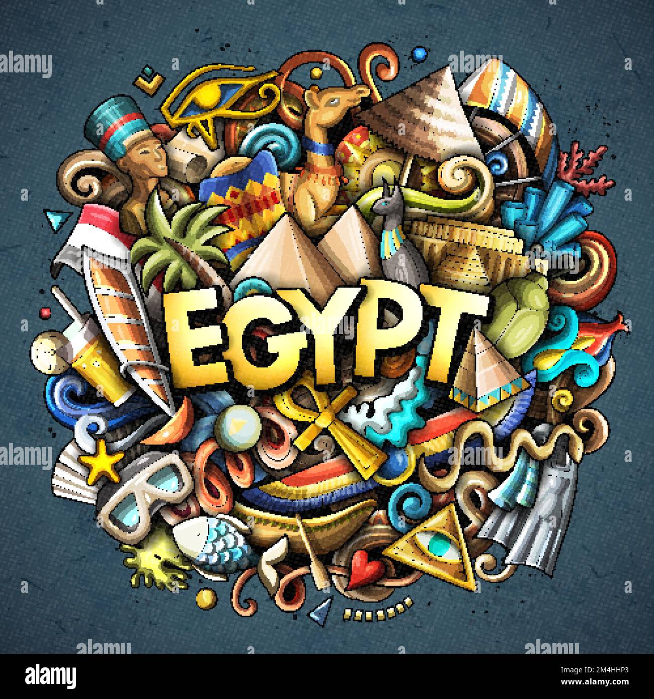 Egypt cartoon doodle illustration. Funny design. Creative vector background. Handwritten text ...
