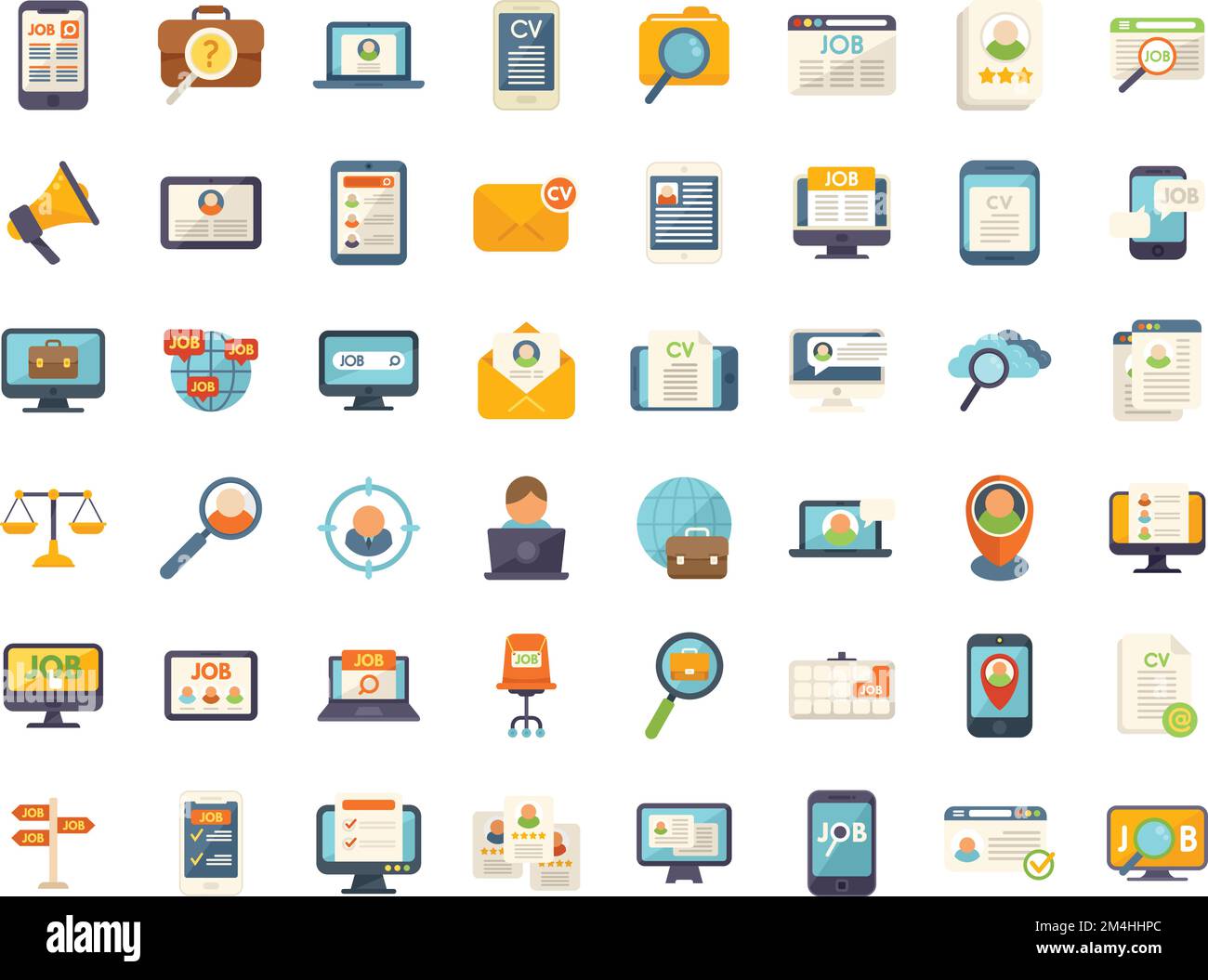 Online job search icon flat vector. Employment outsource. Hire process ...