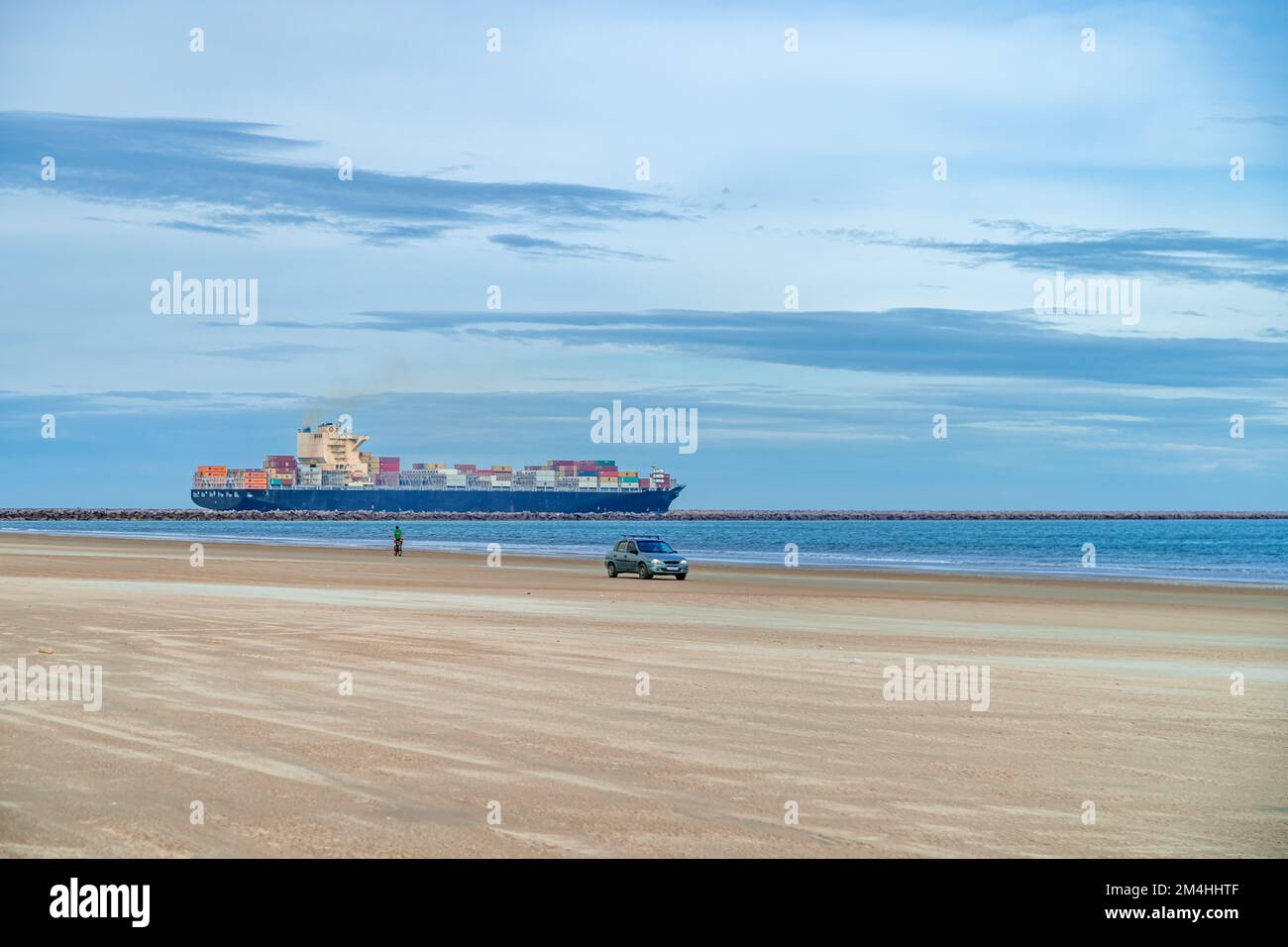 Beach sand sea container vessel hi-res stock photography and images - Alamy