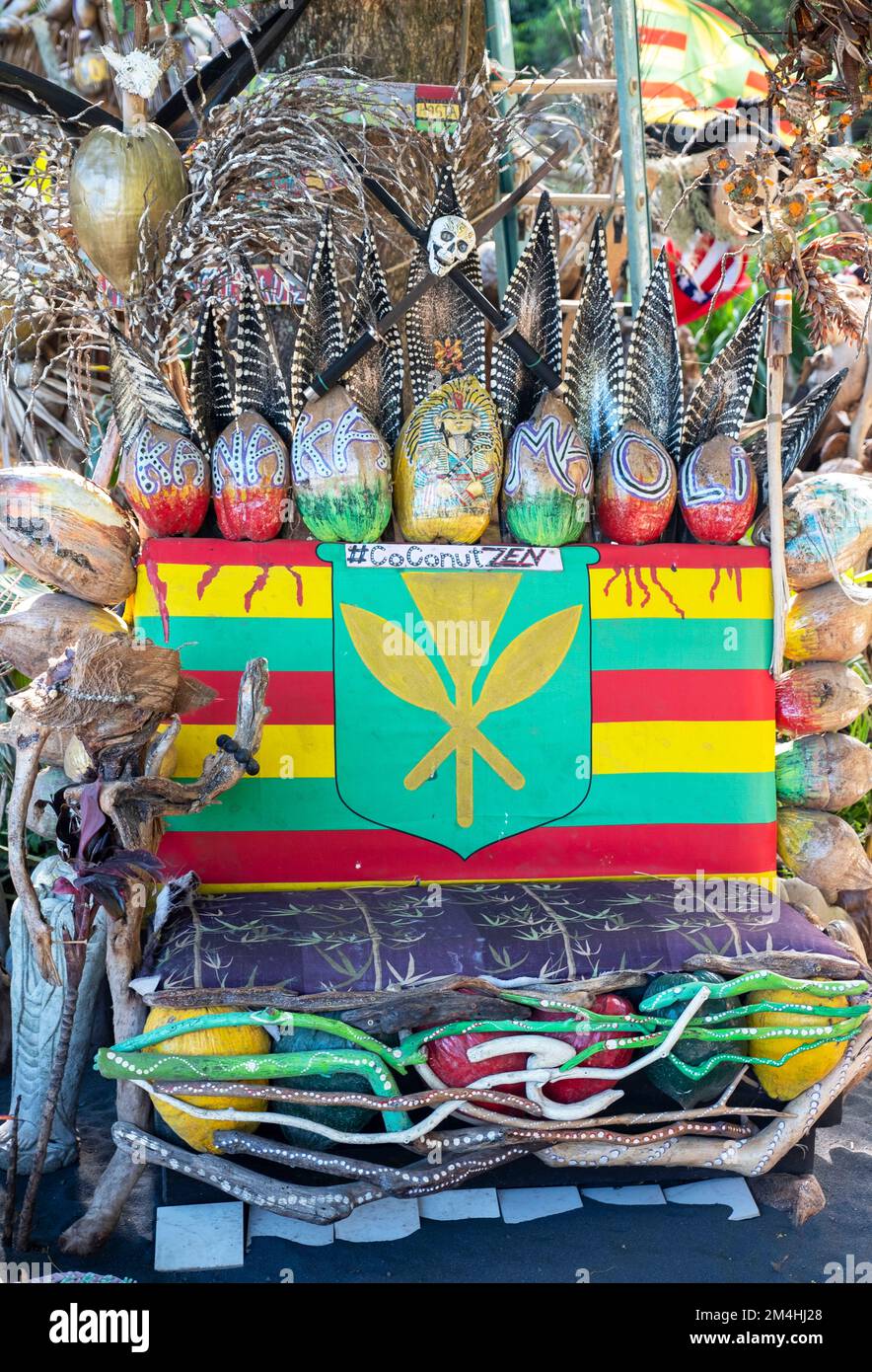 Roadside art made from recycled coconuts and clothing on the road to ...