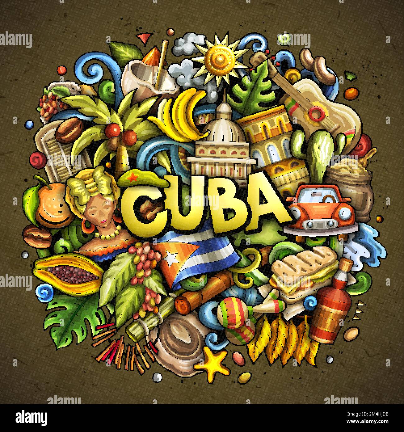 Cuba cartoon doodle illustration. Funny design. Creative vector ...