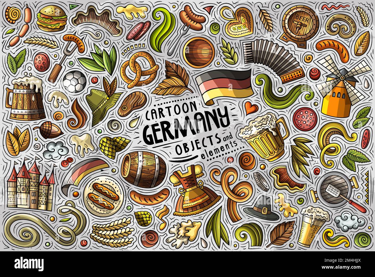 Cartoon vector doodle set of Germany traditional symbols, items and ...