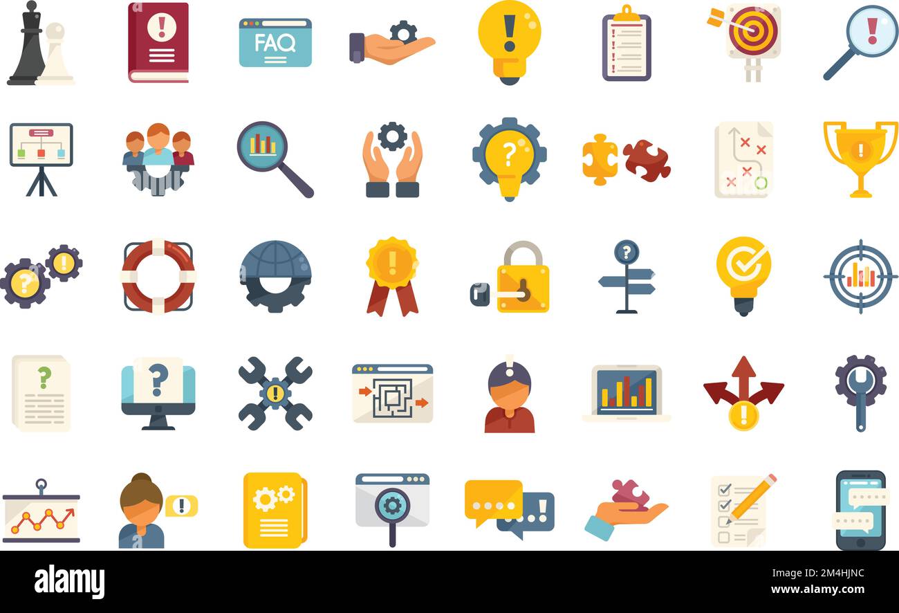 Problem Solving Icons Set Flat Vector Business Brainstorming Problem