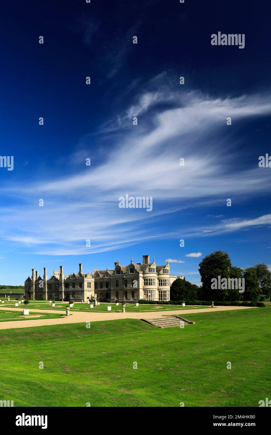 Summer view of Kirby Hall, an Elizabethan country house, near Gretton ...