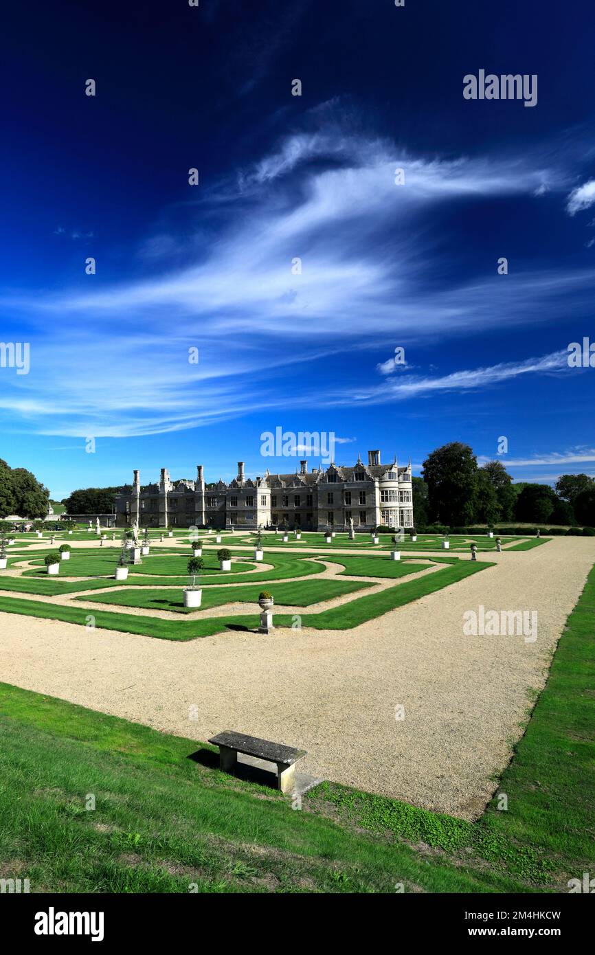 Summer view of Kirby Hall, an Elizabethan country house, near Gretton ...